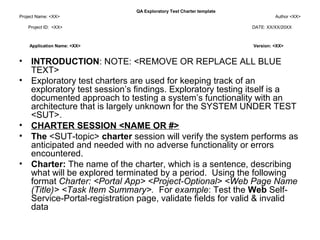 Qa exploratory test charter template | PPT