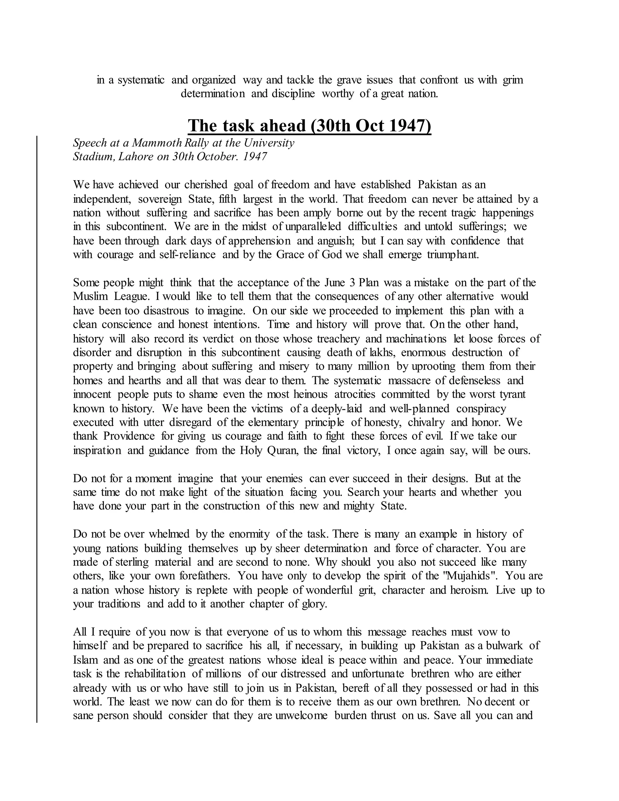 Qaid e azam's speeches | DOCX