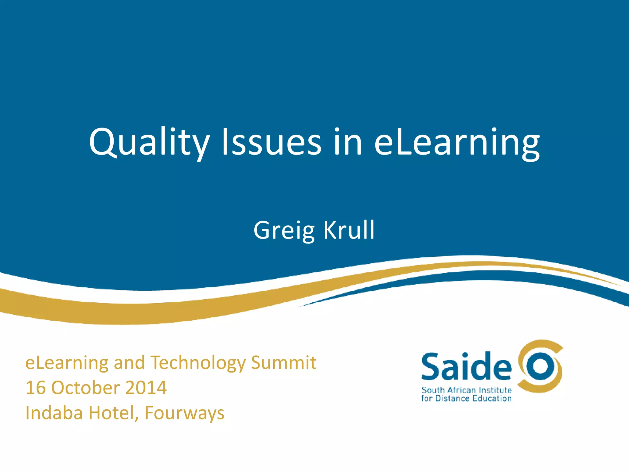 Quality Considerations in eLearning | PPT