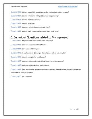 Software Quality Assurance Interview Questions | PDF