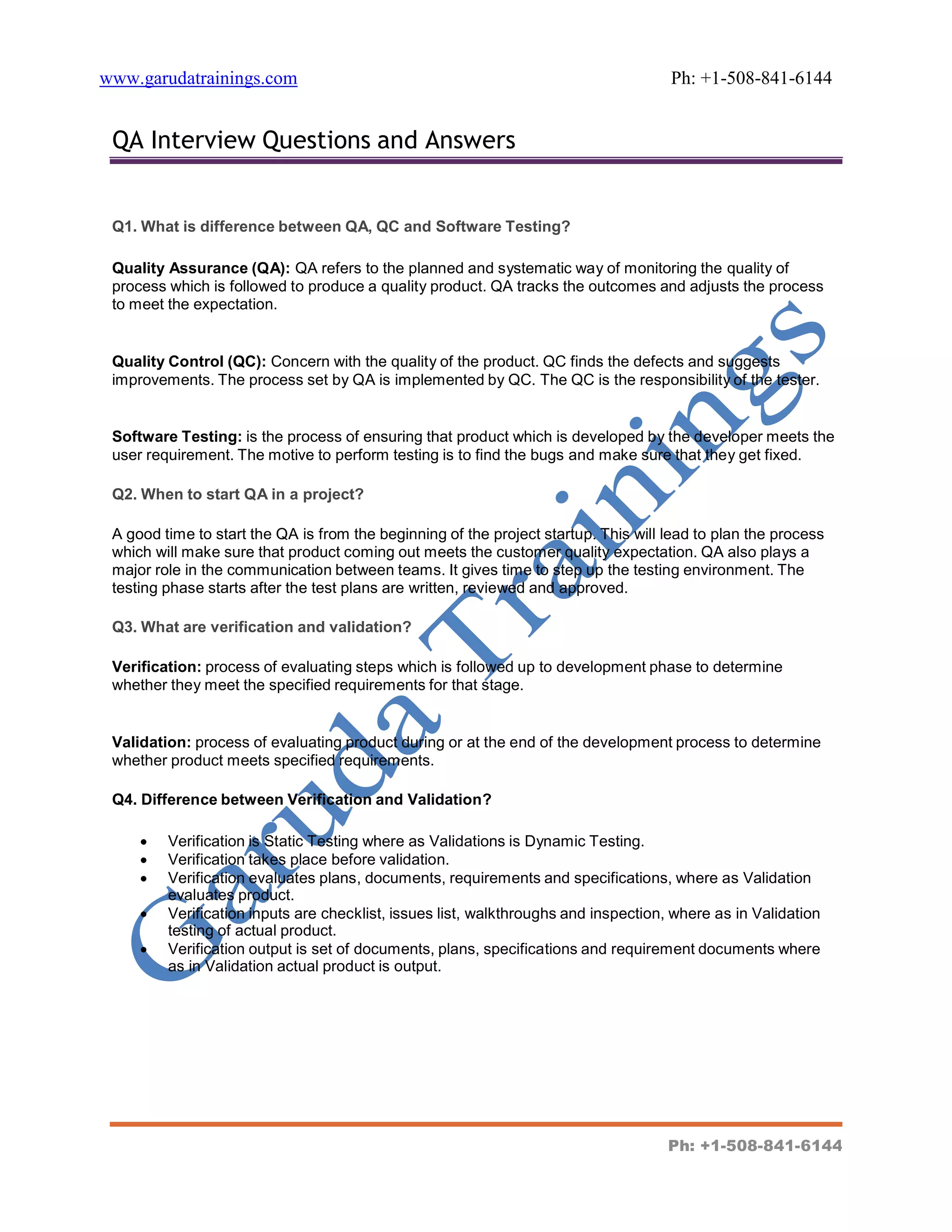 Qa interview questions and answers for placements | PDF