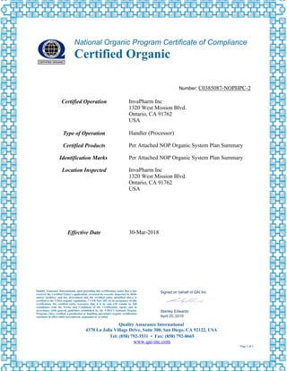 QAI Organic Certificate 2019 | PDF | Agriculture | Industries