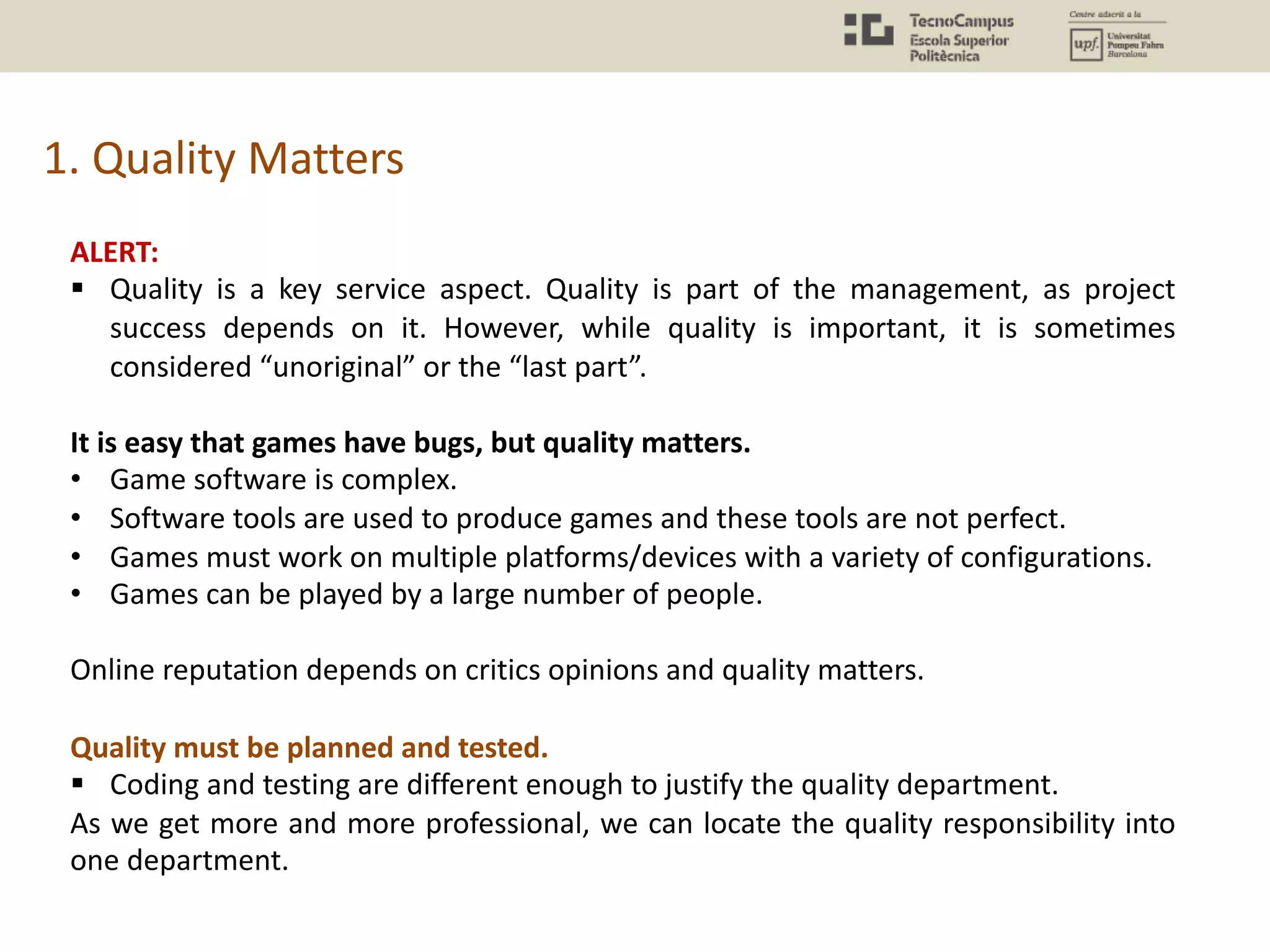 Quality Assurance 1: Why Quality Matters | PPT