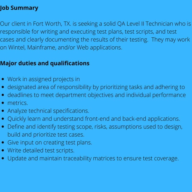 Qa level II - OS Technical Staffing Solutions | PPT