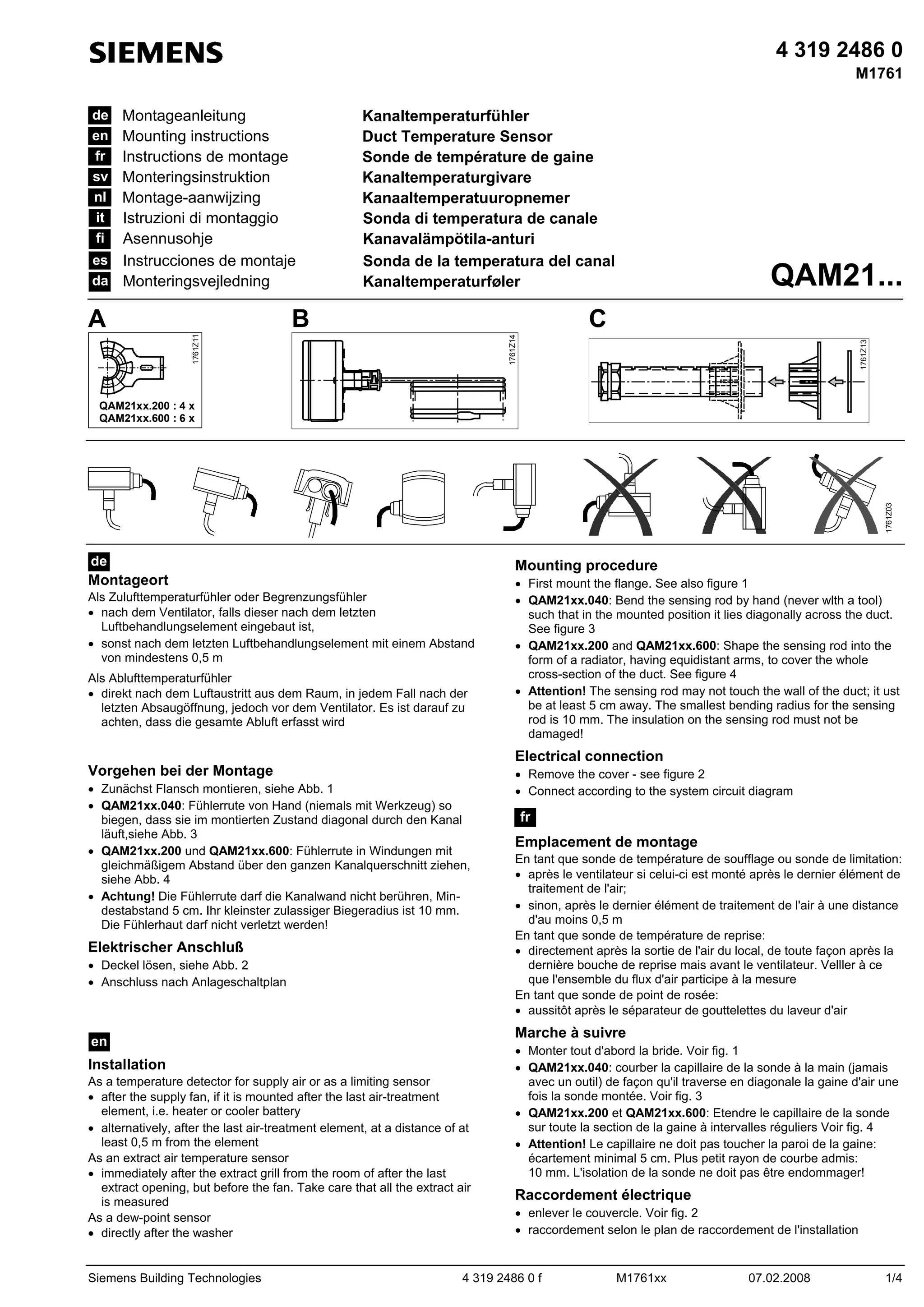 Qam2110.040 notice de_montage_da_de_en_es_fi_fr_it_nl_sv | PDF