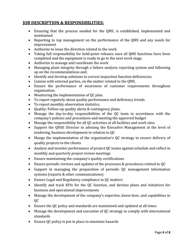 QA/QC Manager (Quality management Expert) | PDF