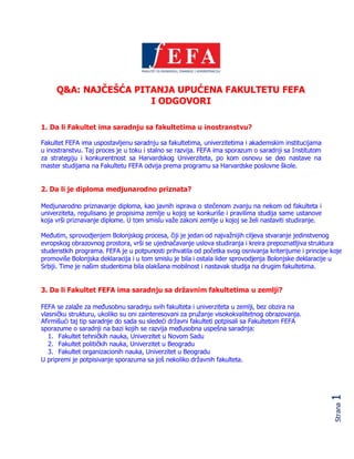 Najčešća pitanja upućena fakultetu FEFA prilikom upisa | PDF