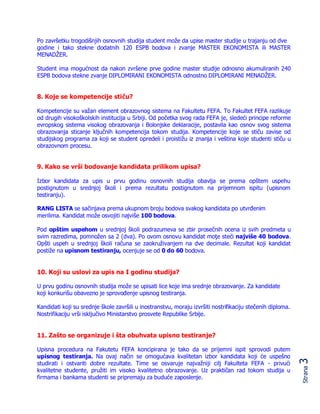 Najčešća pitanja upućena fakultetu FEFA prilikom upisa | PDF