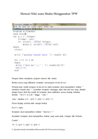 Mencari Nilai Modus Suatu Data Menggunakan Turbo Pascal | PDF