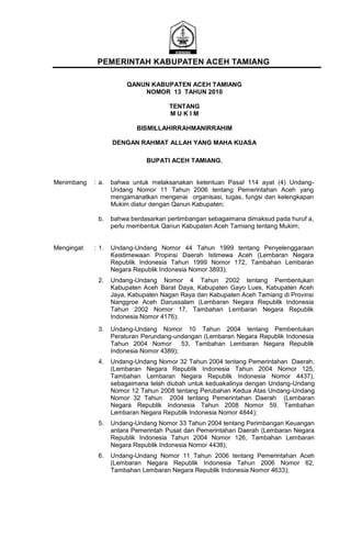 Qanun kabupaten aceh tamiang nomor 13 tahun 2010 | PDF