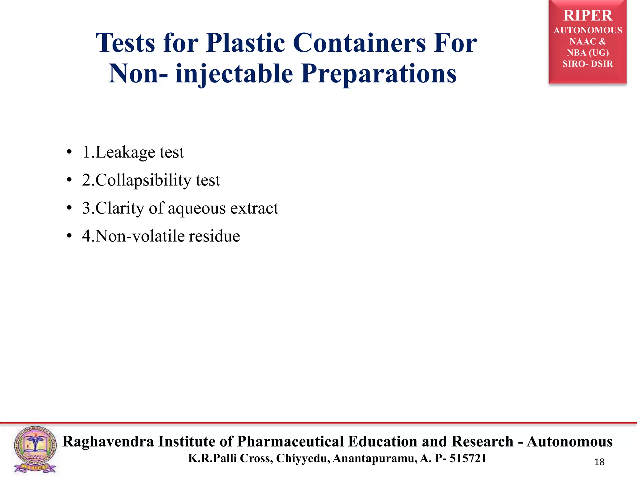 Quality control tests for containers | PPTX