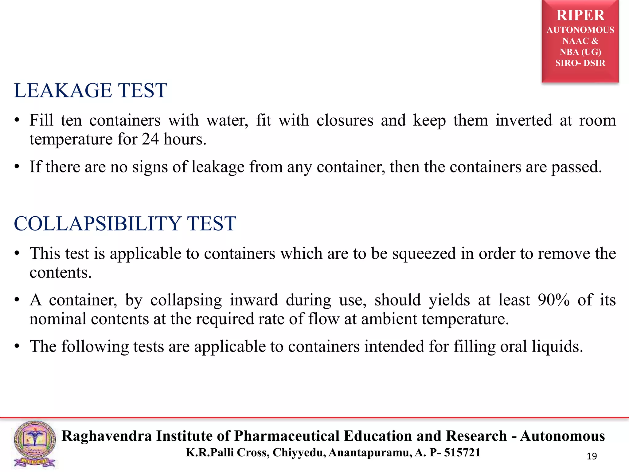 Quality control tests for containers | PPTX