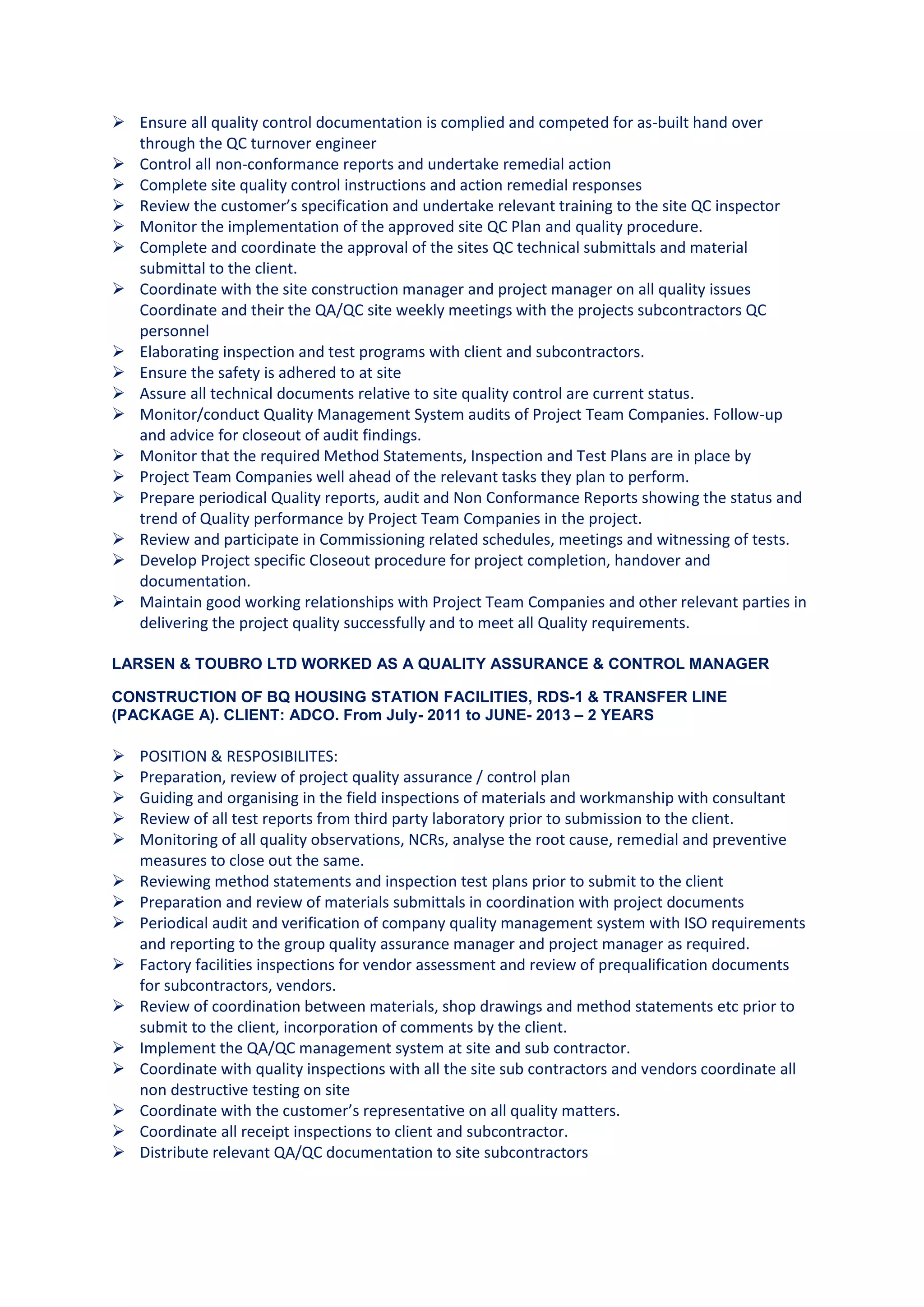 QA/QC Manager-Civil | PDF