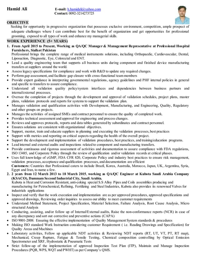 QA QC Manager & MR | DOCX