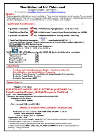 Qa qc mechanical engineer ,api 510,api 570 ,api 653 & cwi welding ...