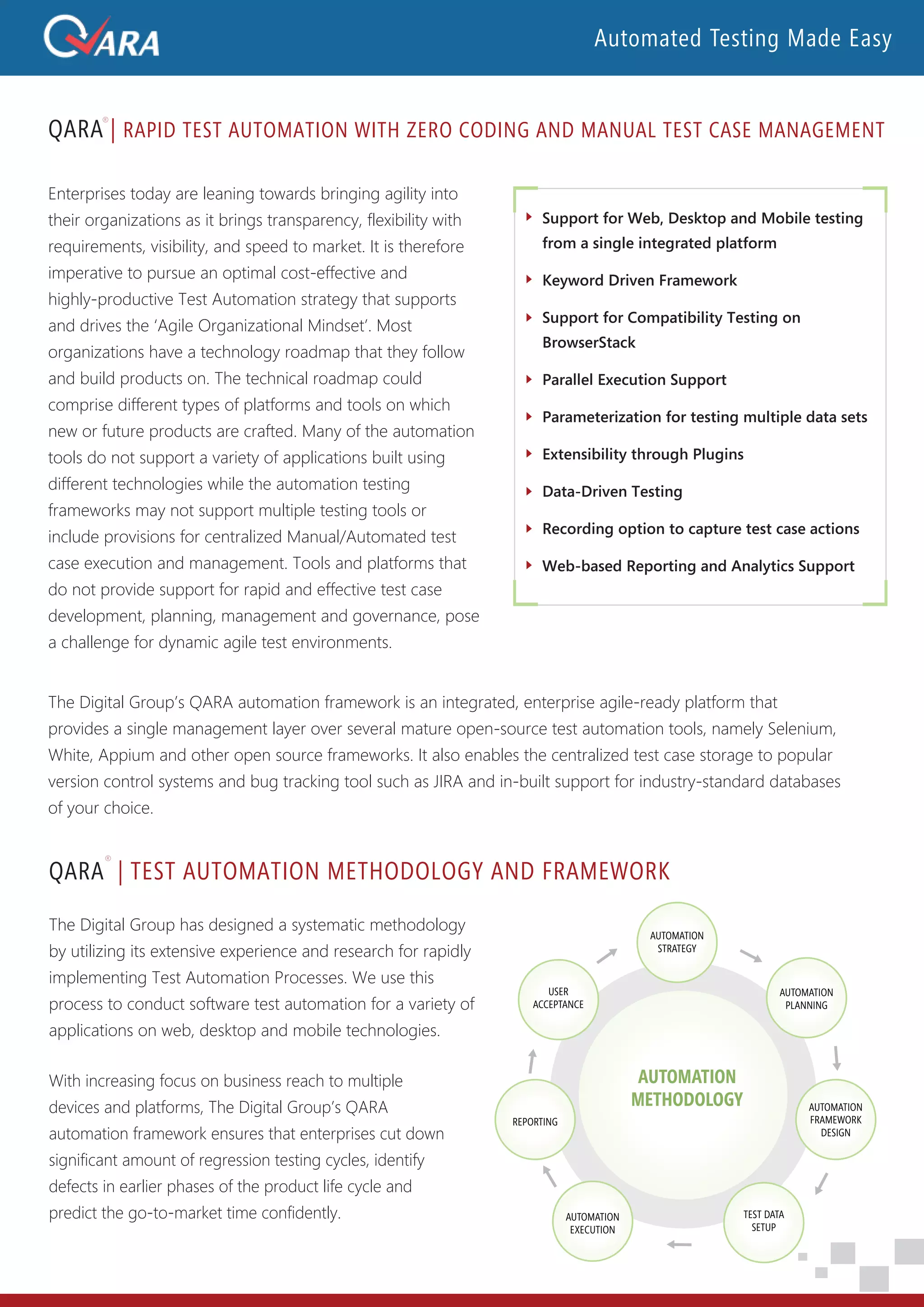 Qara Test Brochure Rapid Test Automation With Zero Coding And Manual Test Case Management Pdf