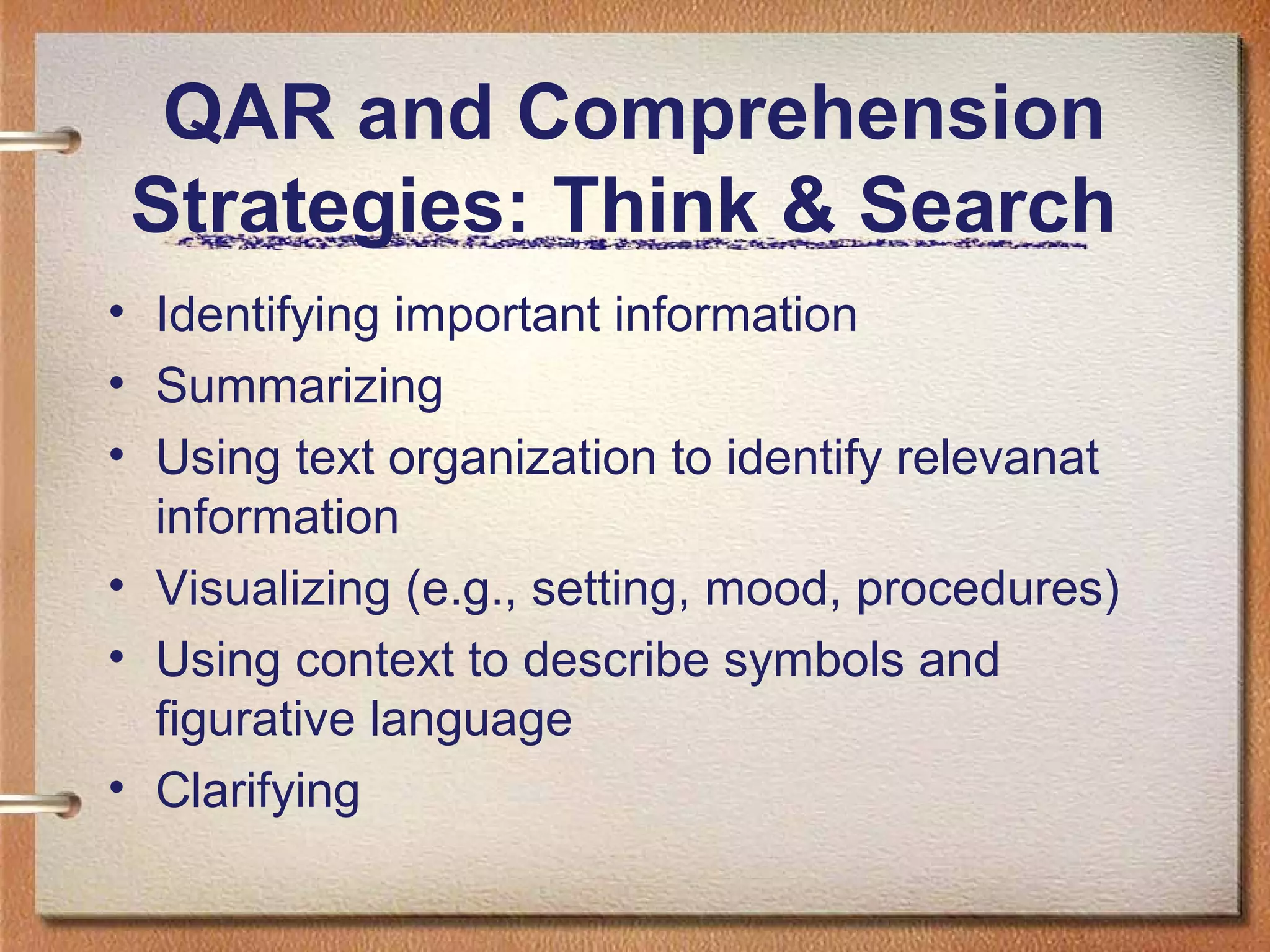QAR A Framework for Improving Literacy Teaching and Learning | PPT