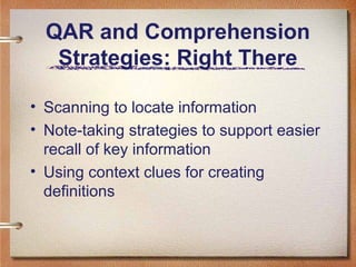 QAR A Framework for Improving Literacy Teaching and Learning | PPT