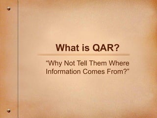 QAR A Framework for Improving Literacy Teaching and Learning | PPT