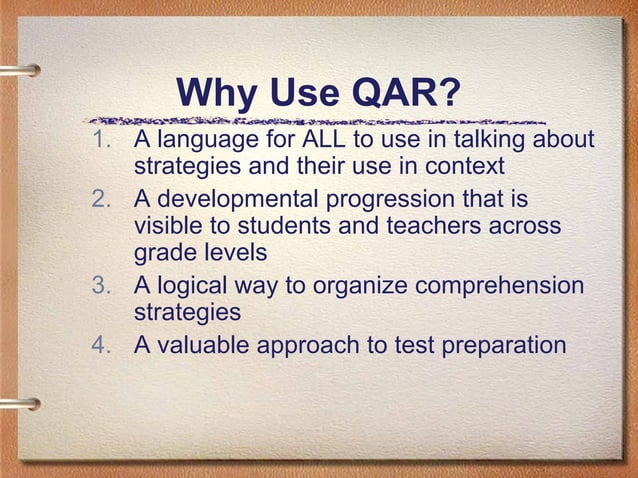QAR A Framework for Improving Literacy Teaching and Learning | PPT