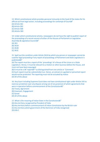 MCQs Indian Constitution | PDF
