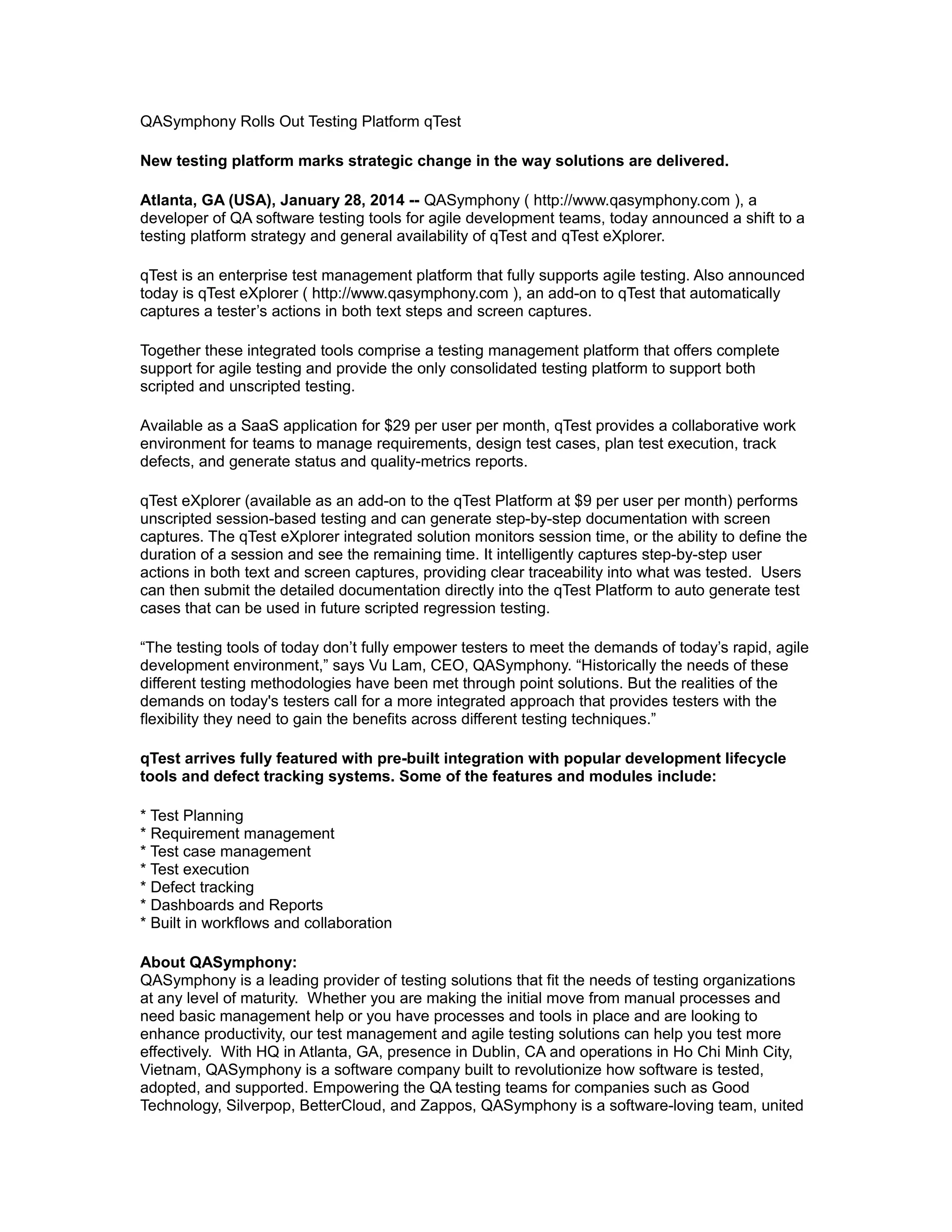 Qasymphony Rolls Out Testing Platform Qtest Pdf 