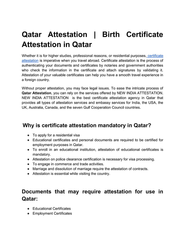 Qatar Attestation _ Birth Certificate Attestation in Qatar.docx