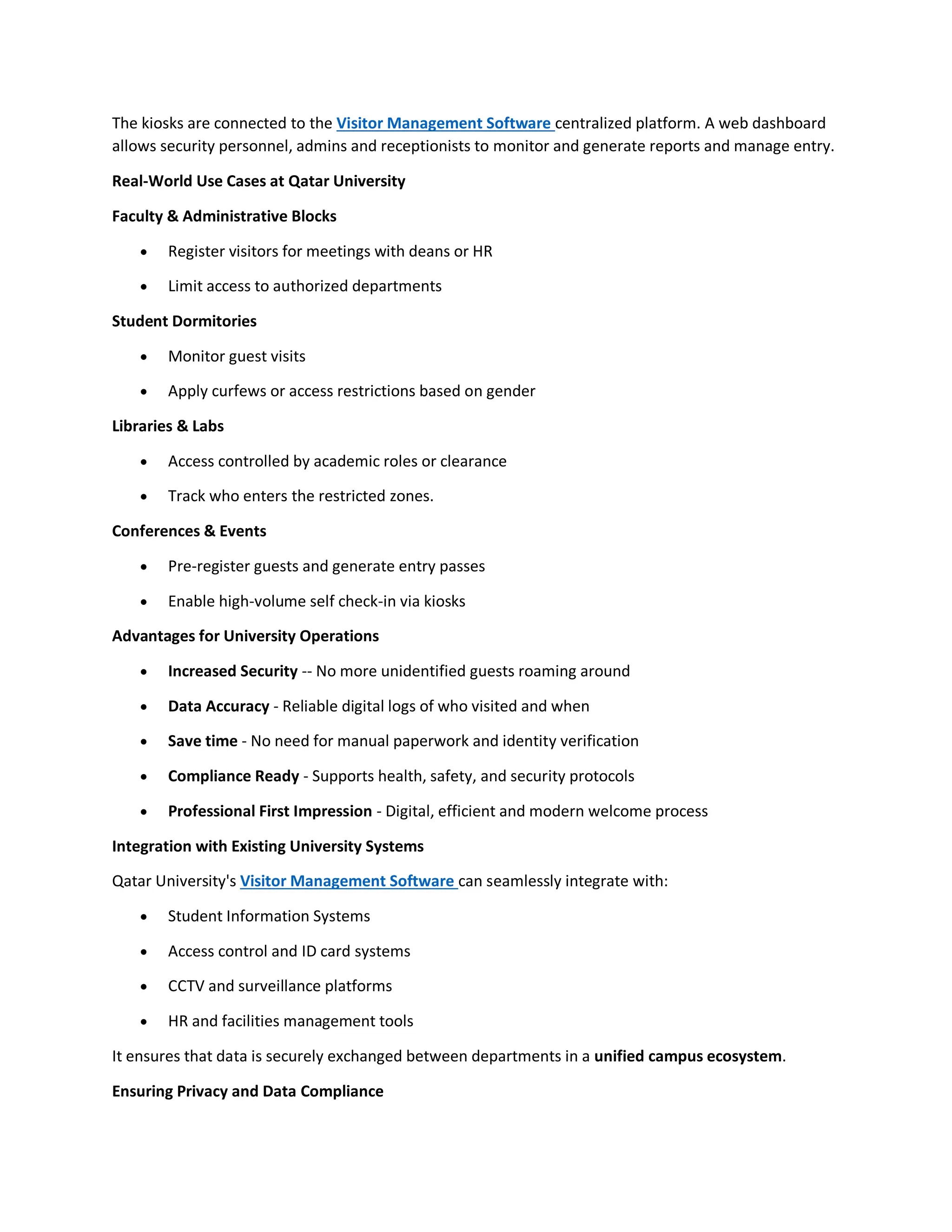 Qatar University Smart Campus Entry Powered by Kiosk VMS | PDF