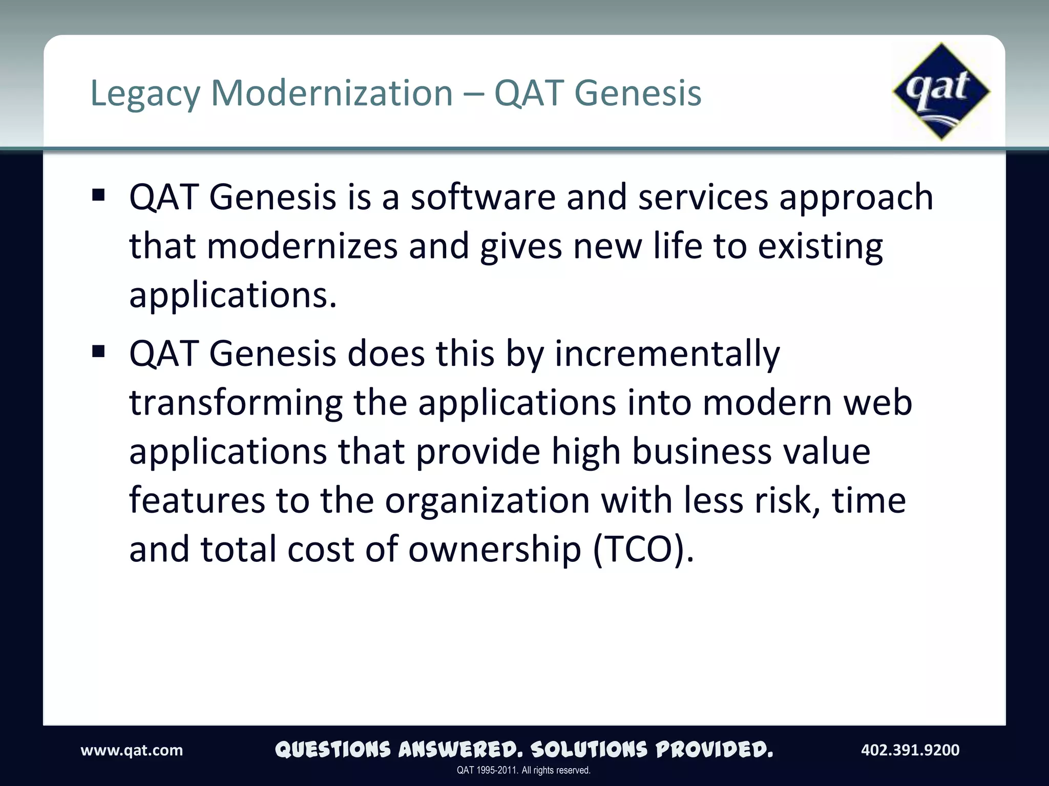 QAT Genesis - Legacy Modernization | PPT