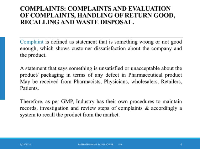UNIT – IV_PCI Complaints: Complaints and evaluation of complaints ...