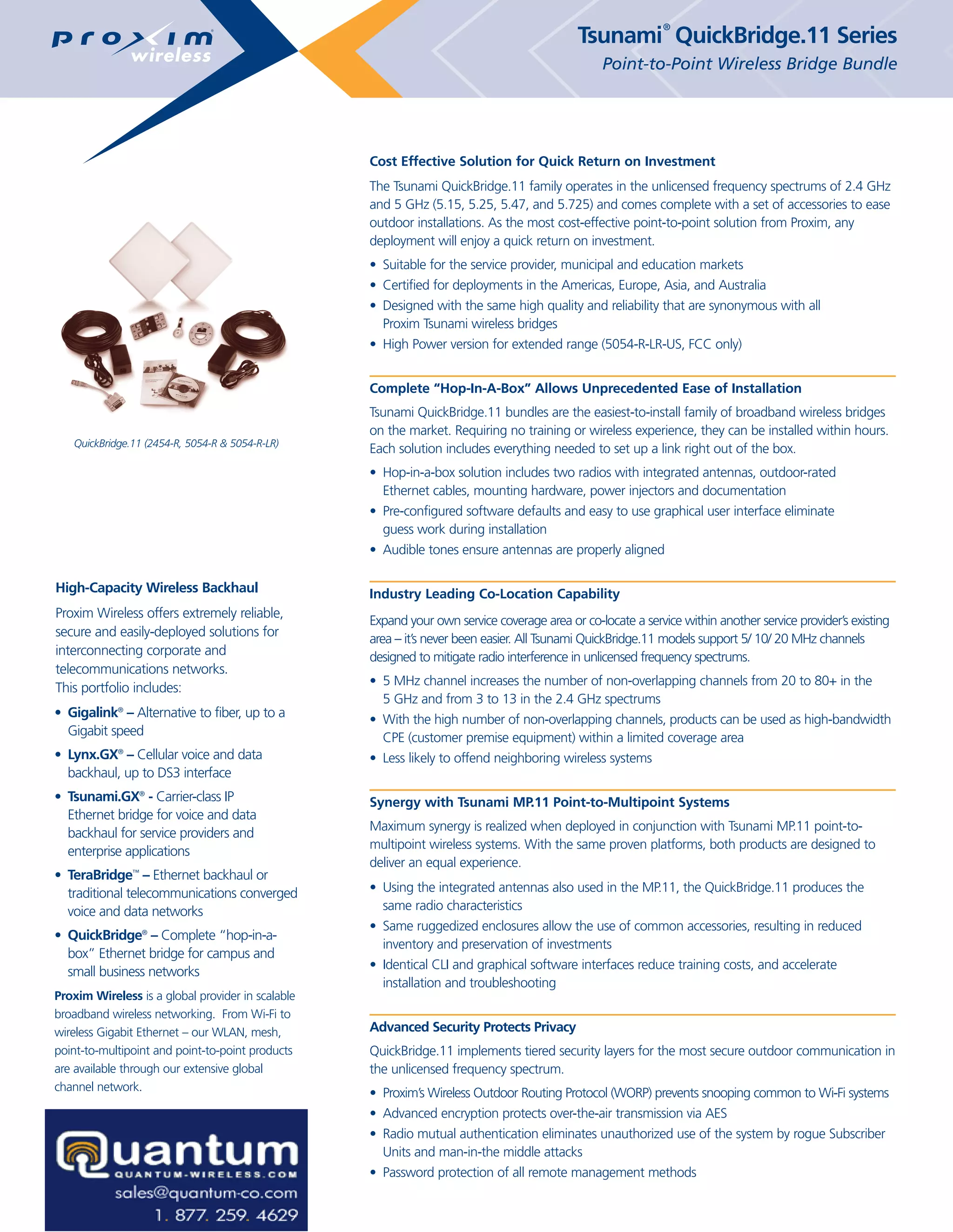 Proxim Tsunami QuickBridge.11 Model 5054-R Bundle | PDF