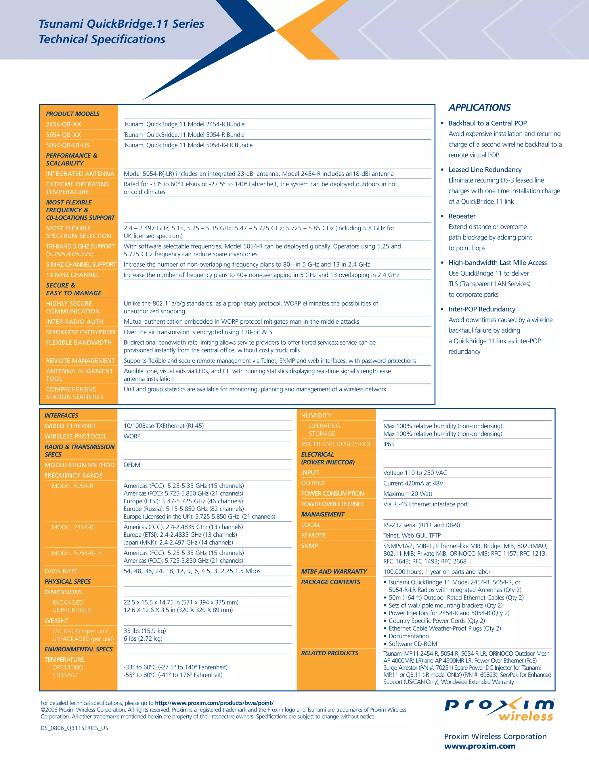 Proxim Tsunami QuickBridge.11 Model 5054-R Bundle | PDF