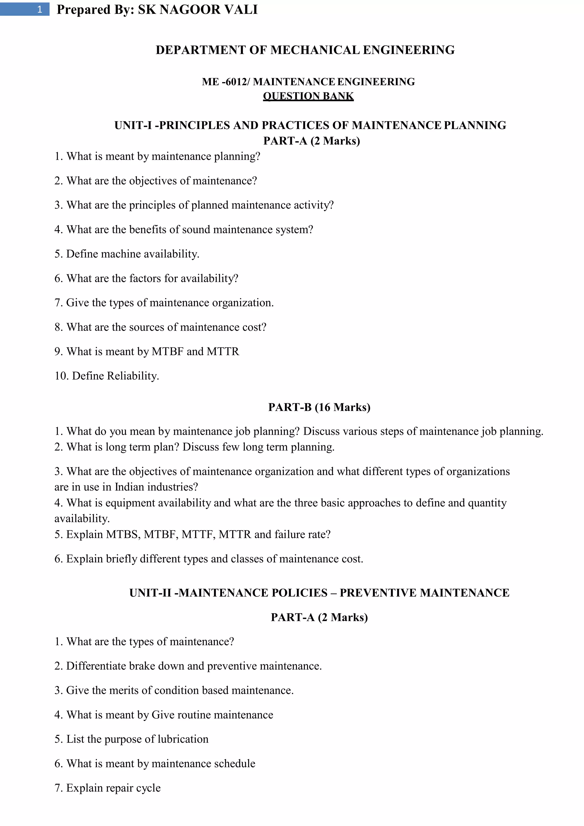 maintenance engineering | PDF