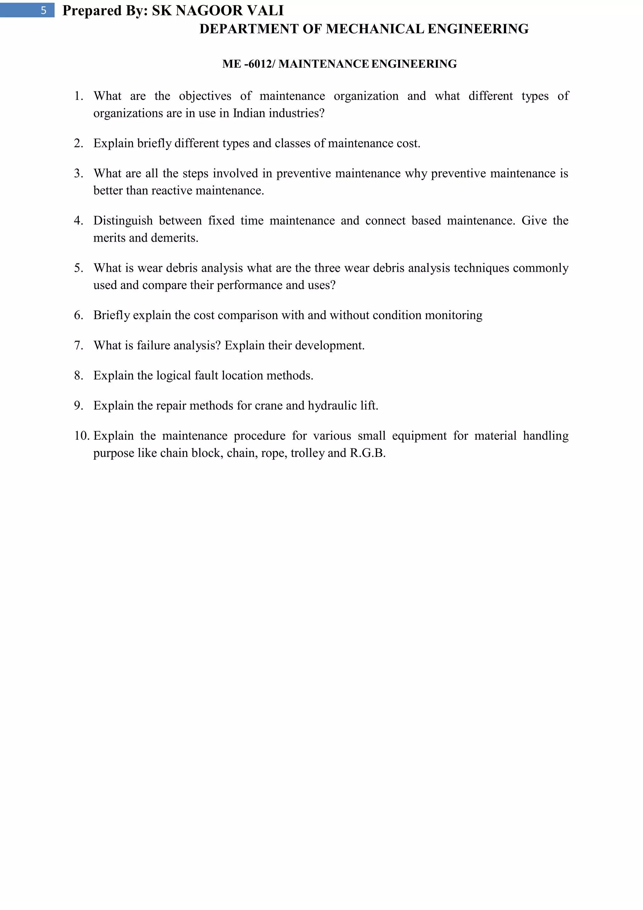 maintenance engineering | PDF