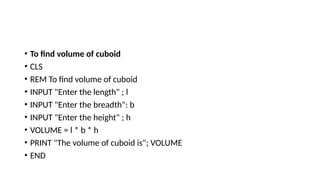 QBASIC Programming for the beginners to larn the basic ideas of QB ...