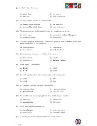 Question Bank Basic Electronics | PDF
