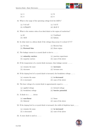 Question Bank Basic Electronics | PDF