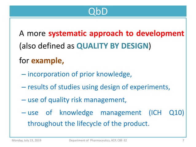Quality by Design ( QbD ) | PPTX
