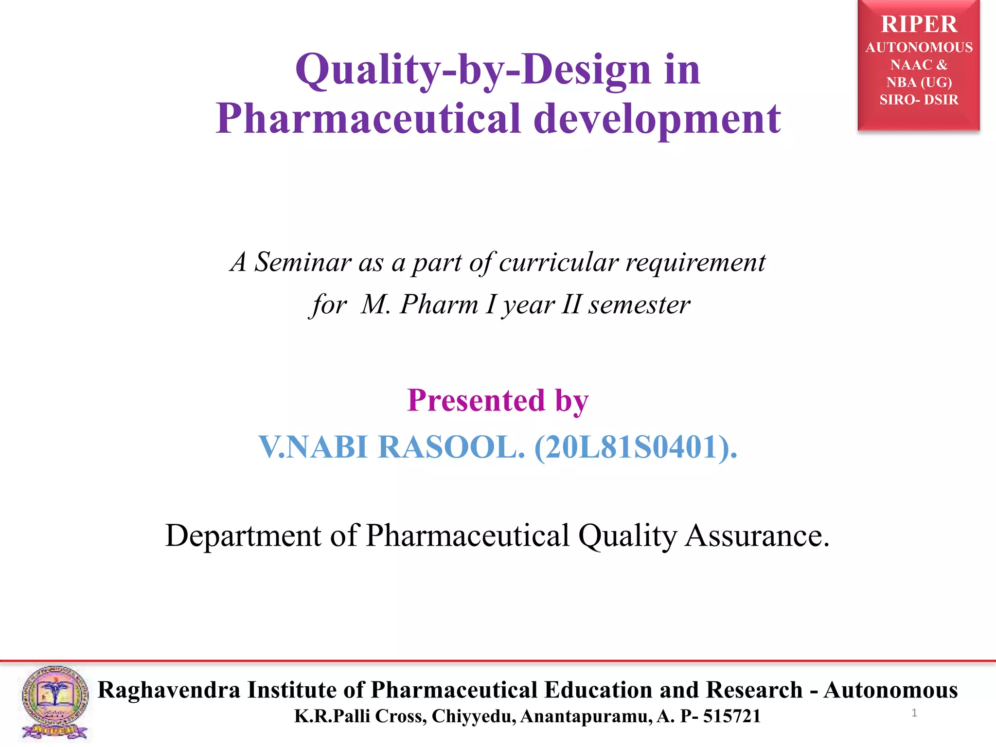 QbD in Pharmaceutical development | PPTX