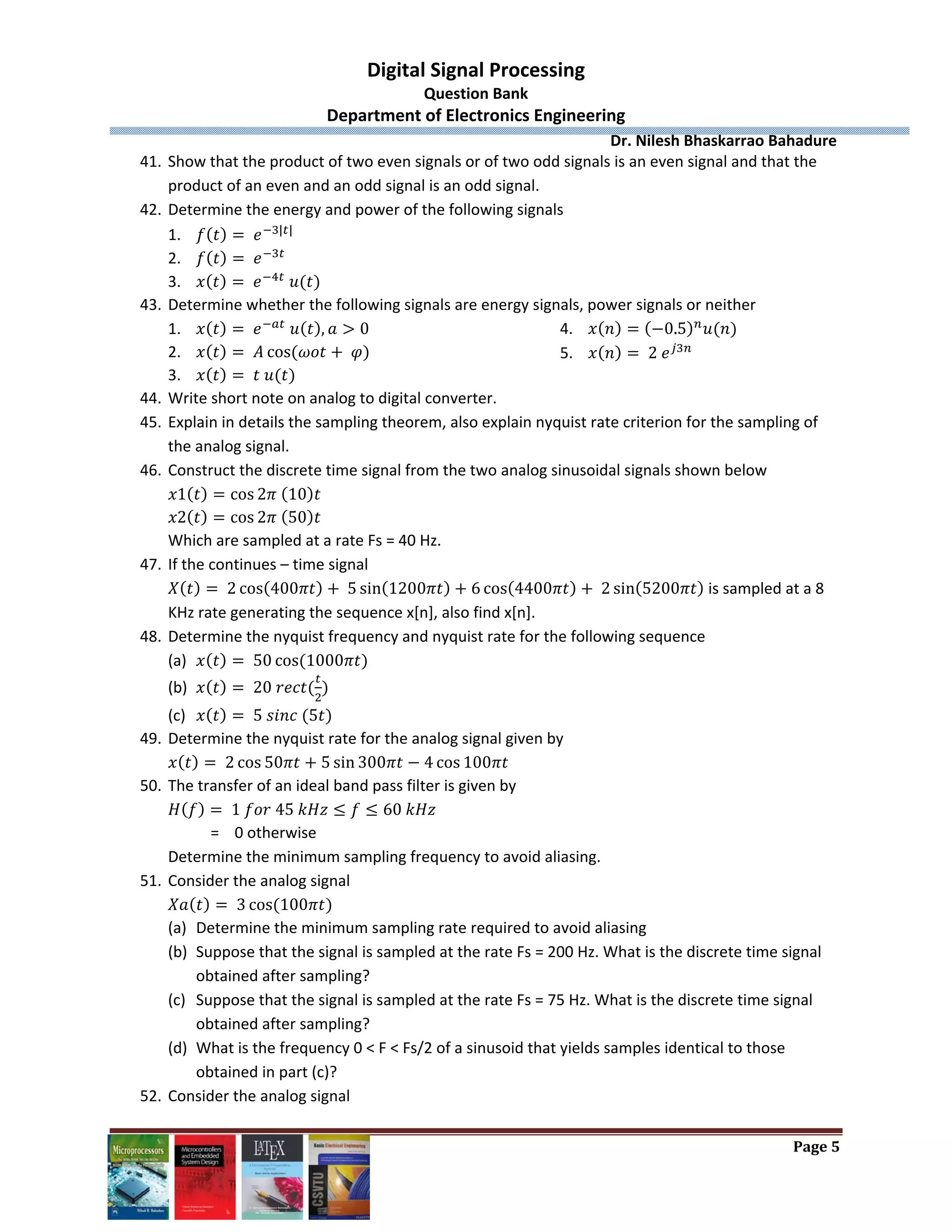 Question Bank Digital Signal Processing | PDF