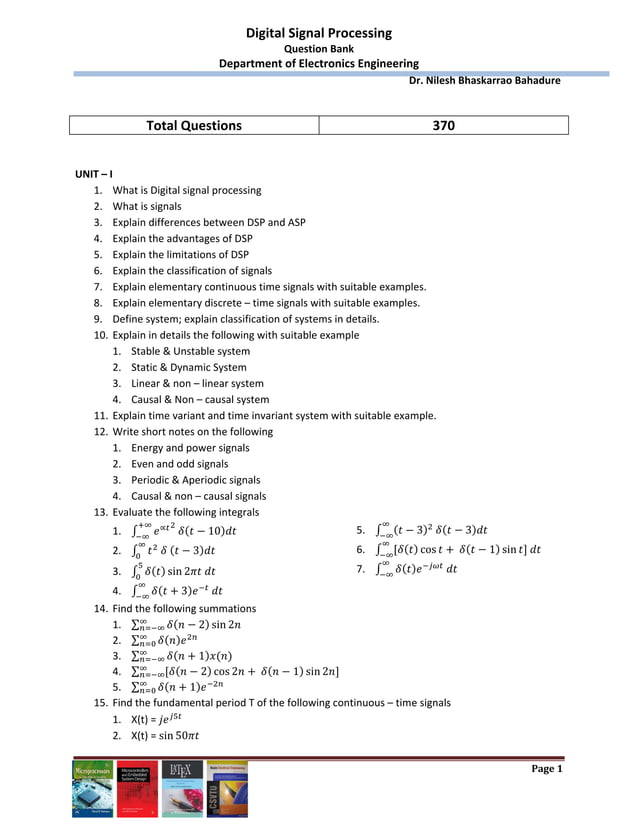 Question Bank Digital Signal Processing | PDF | Physics | Science