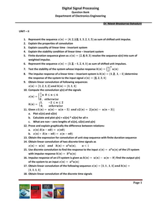 Question Bank Digital Signal Processing | PDF