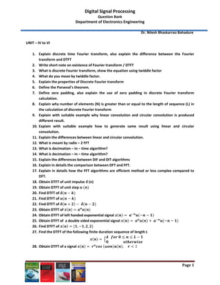 Question Bank Digital Signal Processing | PDF