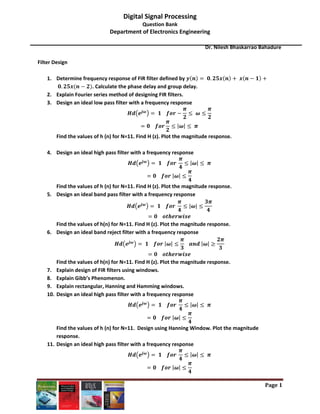 Question Bank Digital Signal Processing | PDF