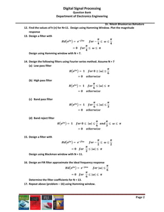 Question Bank Digital Signal Processing | PDF | Physics | Science
