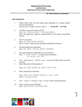 Question Bank Digital Signal Processing | PDF