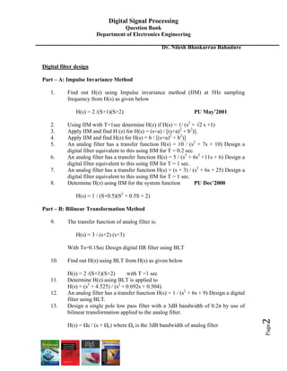 Question Bank Digital Signal Processing | PDF