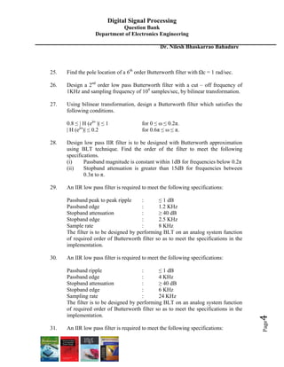 Question Bank Digital Signal Processing | PDF