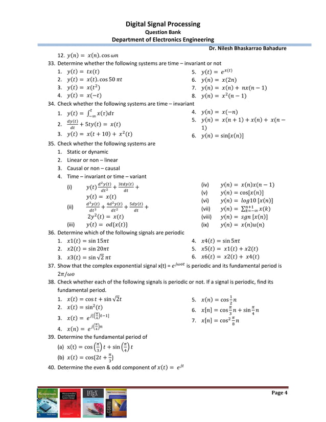 Question Bank Digital Signal Processing | PDF | Physics | Science