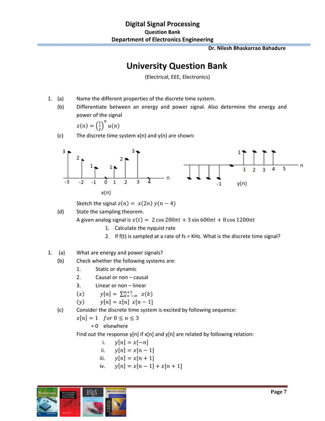 Question Bank Digital Signal Processing | PDF | Physics | Science